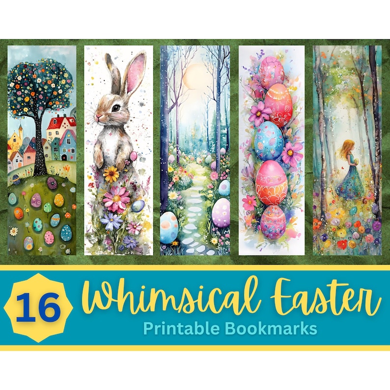 Whimsical Easter Printable Bookmarks PNG Bundle | Easter Bunny Academia ...