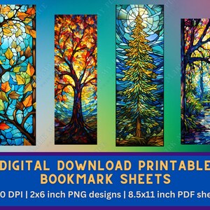 Stained Glass Tree Printable Bookmarks PNG Bundle | Beautiful Nature ...