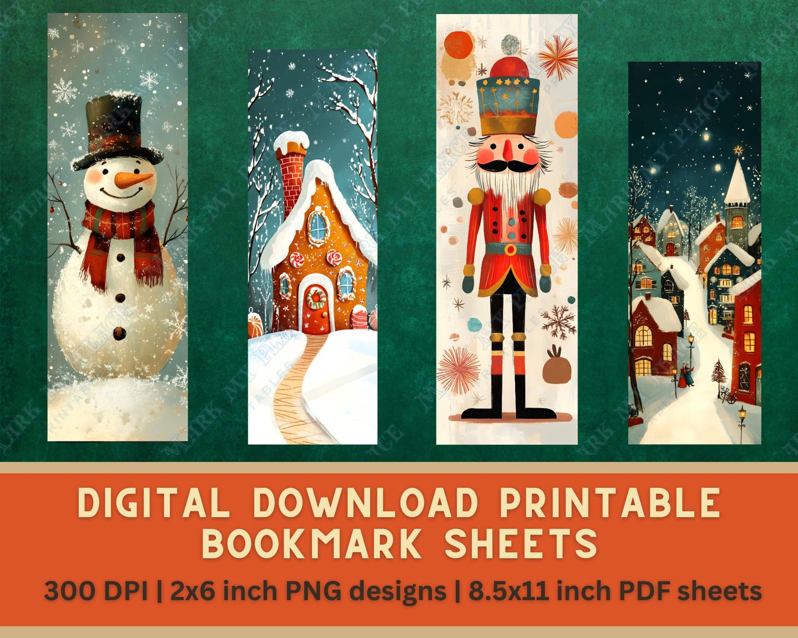 Whimsical Christmas II Printable Bookmarks PNG | Holiday Printable ...