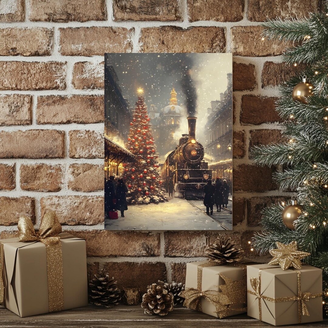 Vintage Christmas Train Wall Art | Cozy Christmas Party Home Decor ...