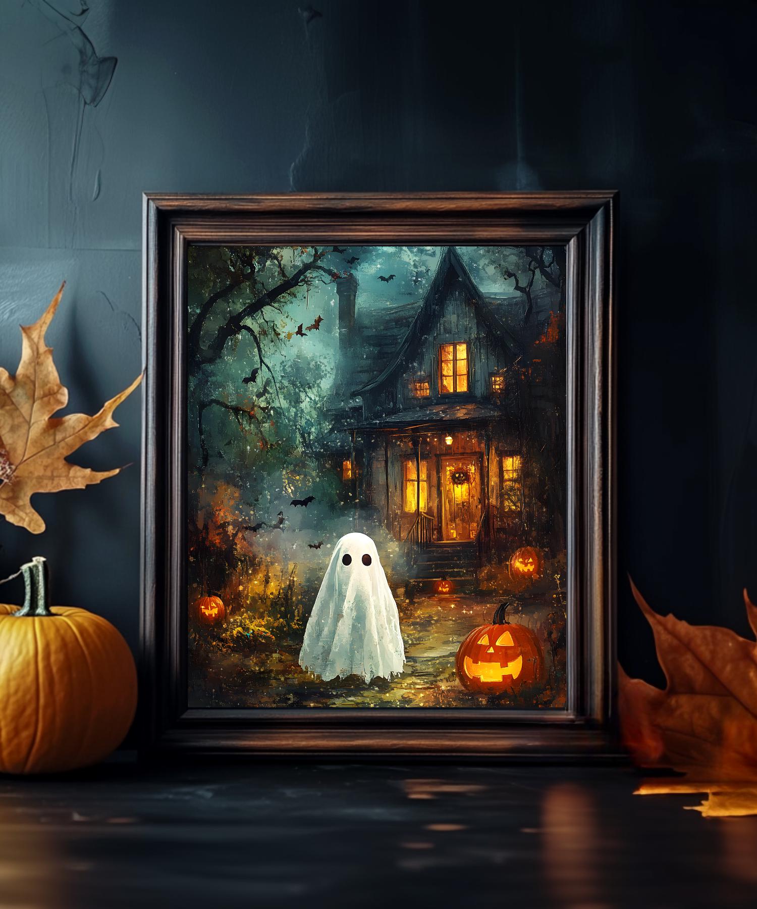 Haunted House Ghost Printable Halloween Wall Art | Witch Decor Rustic ...