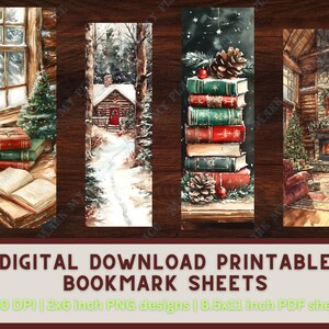 Cozy Christmas Cabin Printable Bookmark PNG Bundle | Rustic Winter ...