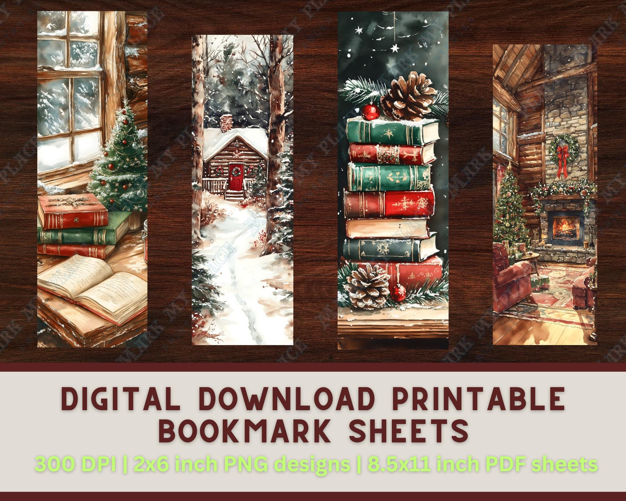 Cozy Christmas Cabin Printable Bookmark PNG Bundle | Rustic Winter ...