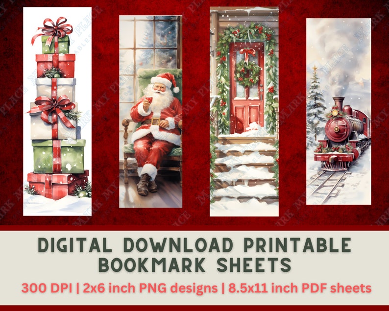 Christmas Printable Bookmarks PNG Bundle | Beautiful Bookmark | Red ...