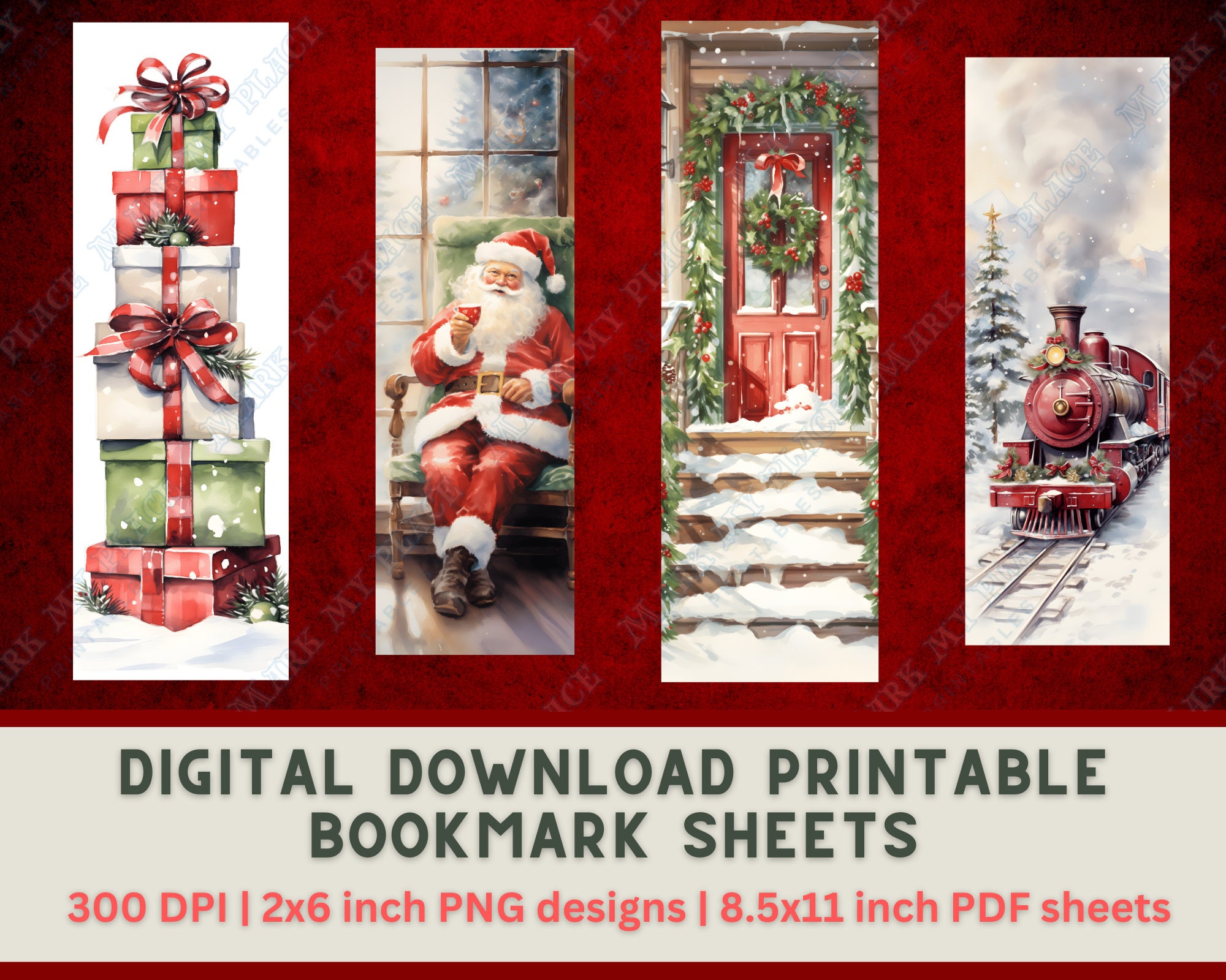 Christmas Printable Bookmarks PNG Bundle | Beautiful Bookmark | Red ...