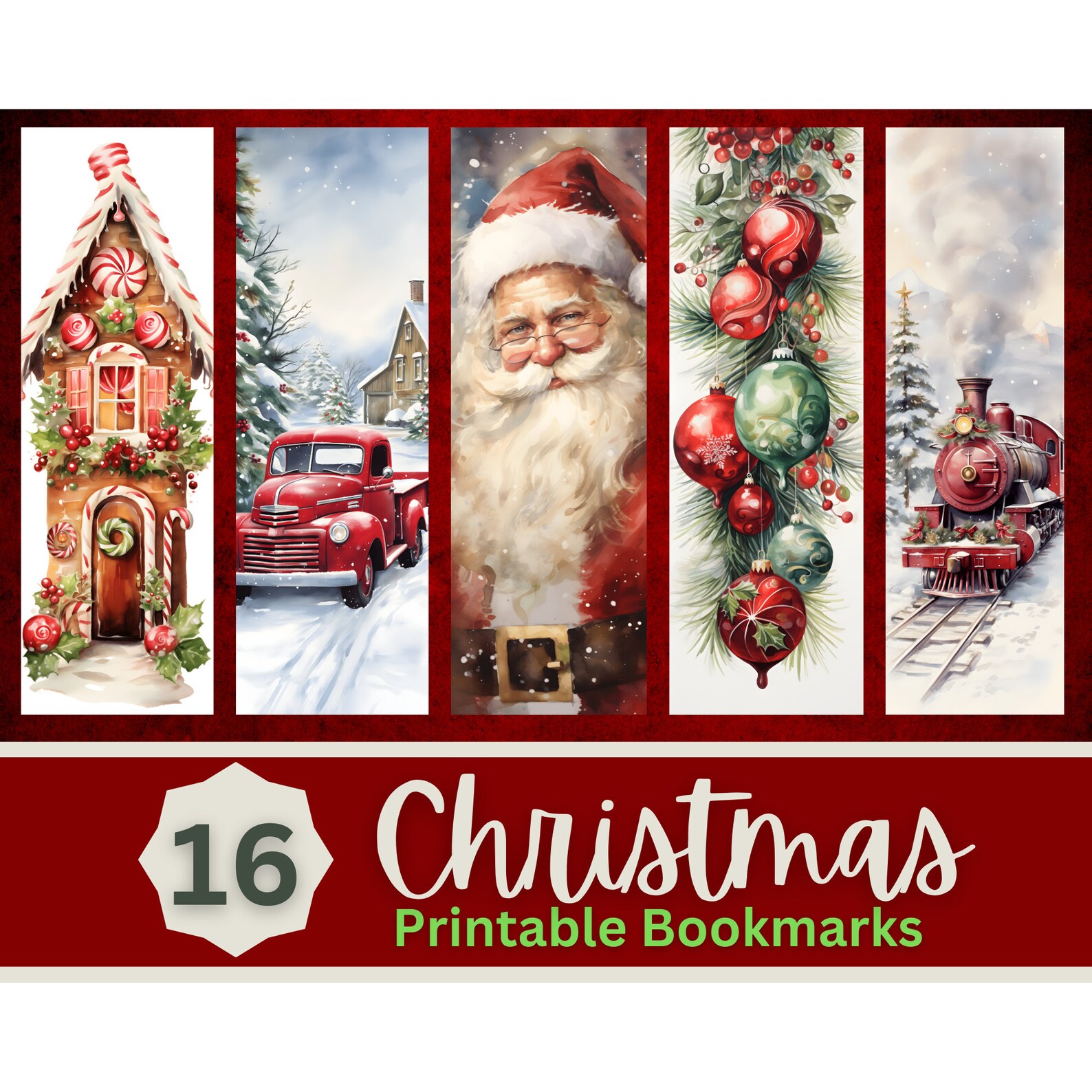 Christmas Printable Bookmarks PNG Bundle | Beautiful Bookmark | Red ...