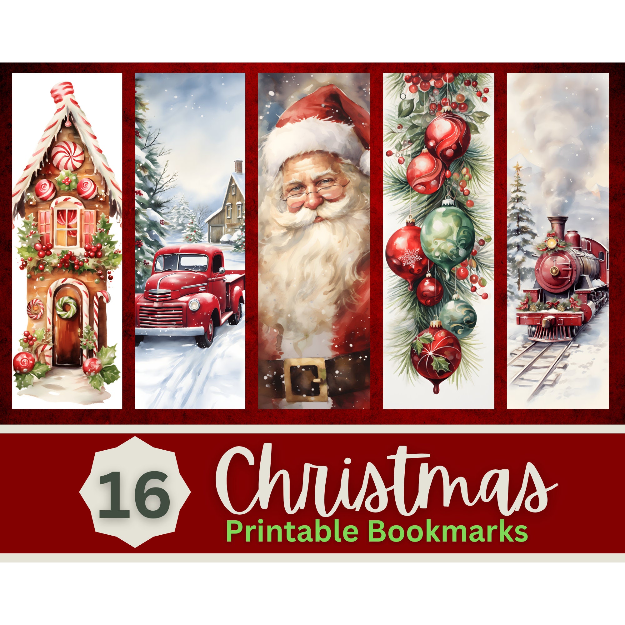 Christmas Printable Bookmarks PNG Bundle | Beautiful Bookmark | Red ...