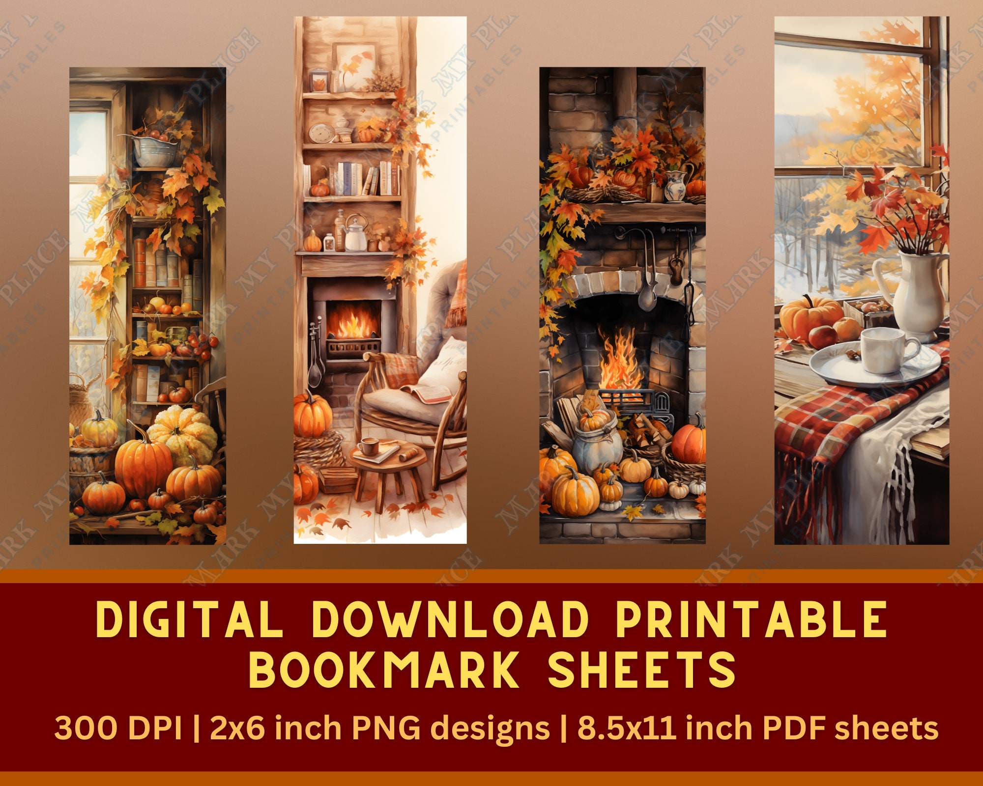 Autumn Cozy Reading Nook Printable Bookmark Bundle | Fall Cozy Bookmark ...