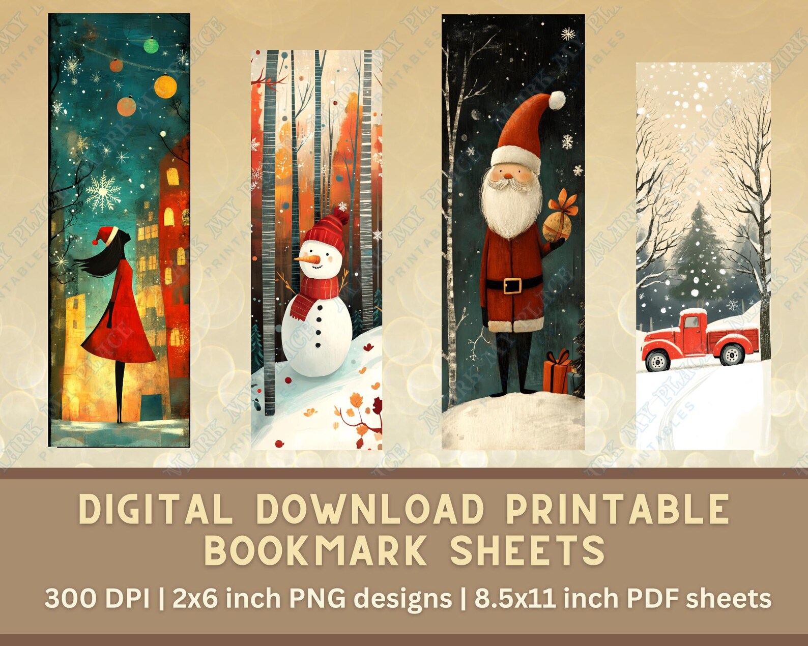 Whimsical Christmas Printable Bookmarks PNG Bundle | Holiday Printable ...
