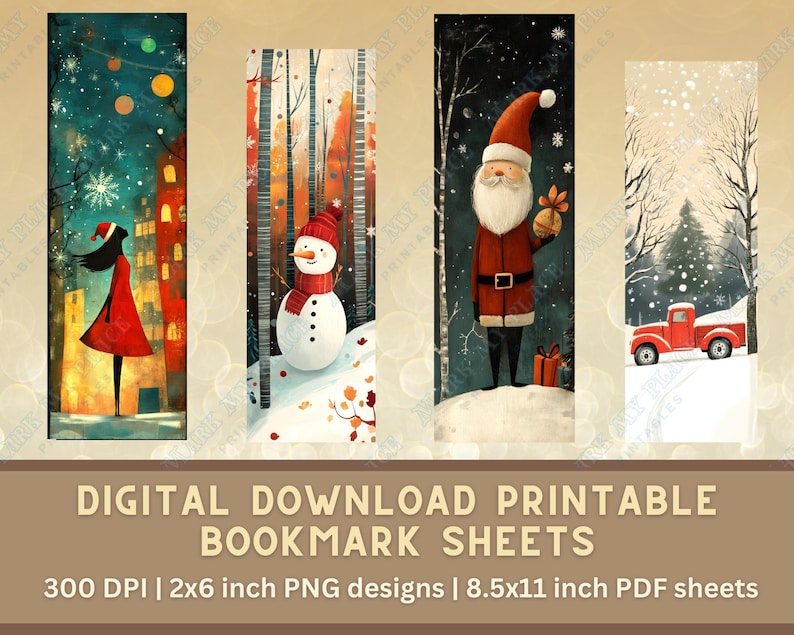 Whimsical Christmas Printable Bookmarks PNG Bundle | Holiday Printable ...