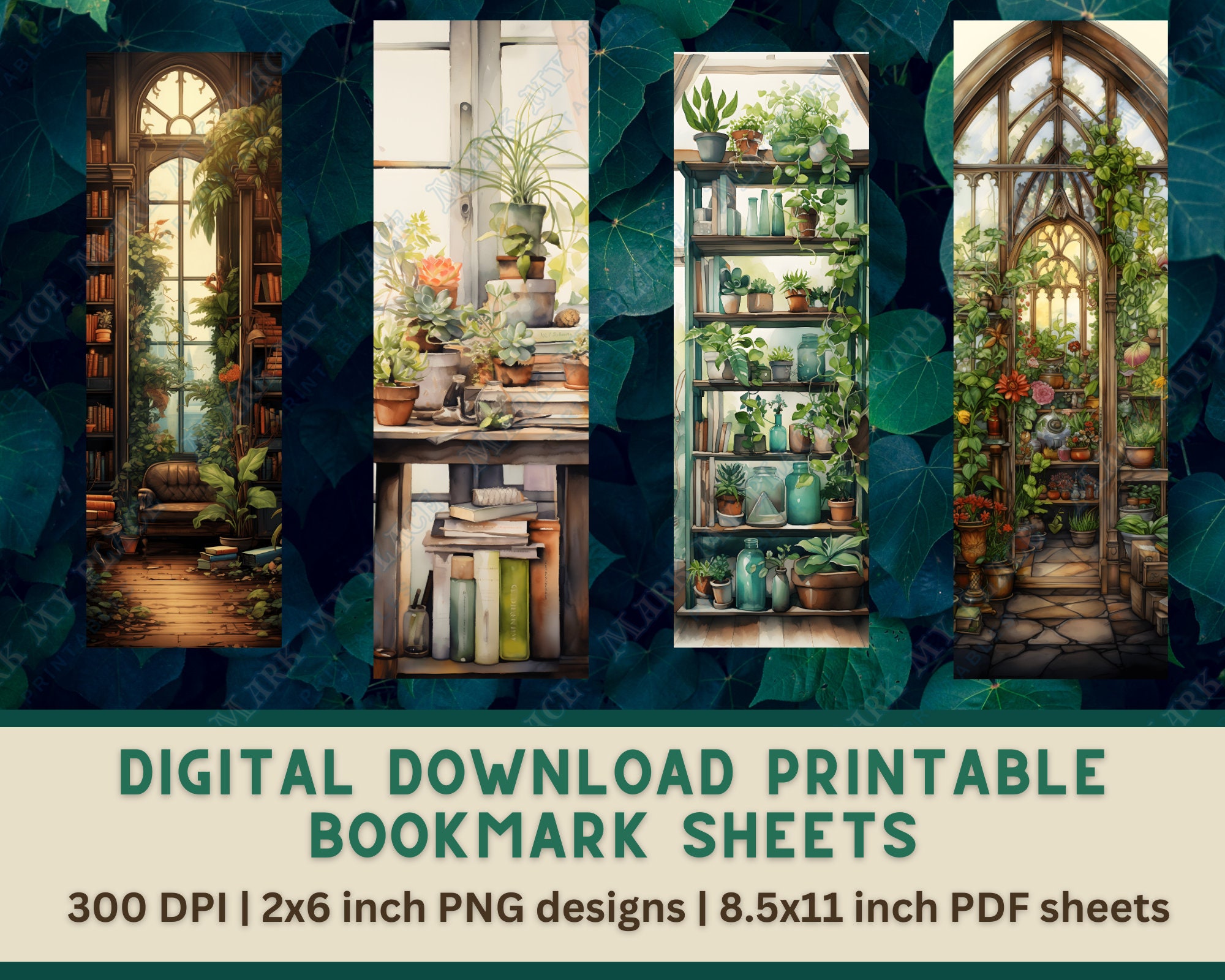 Botanical Printable Bookmarks PNG Bundle | Greenhouse Book Nook ...