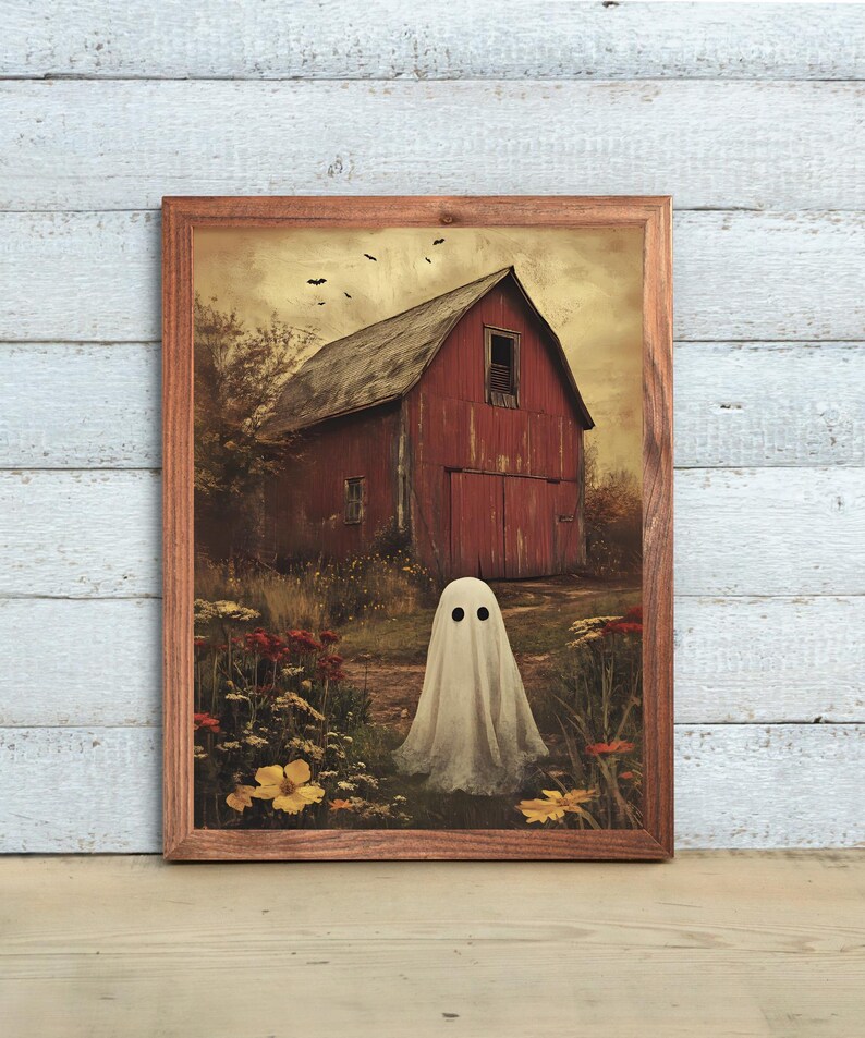 Vintage Farm Ghost Printable Halloween Wall Art | Halloween Rustic ...