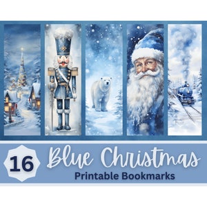 Blue Christmas Printable Bookmarks PNG Bundle | Beautiful Bookmark ...