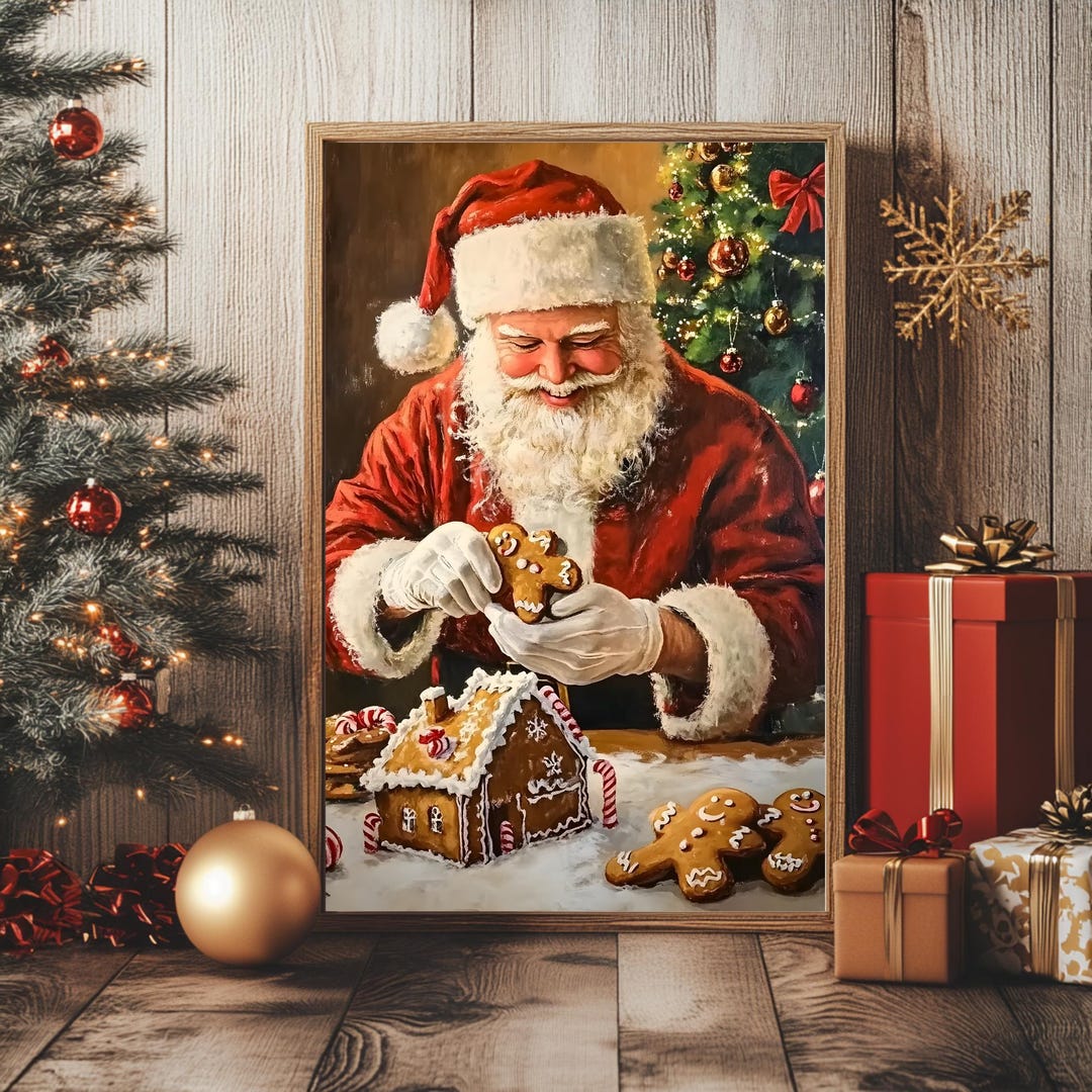 Santa With Gingerbread Christmas Wall Art | Christmas Party Gingerbread ...