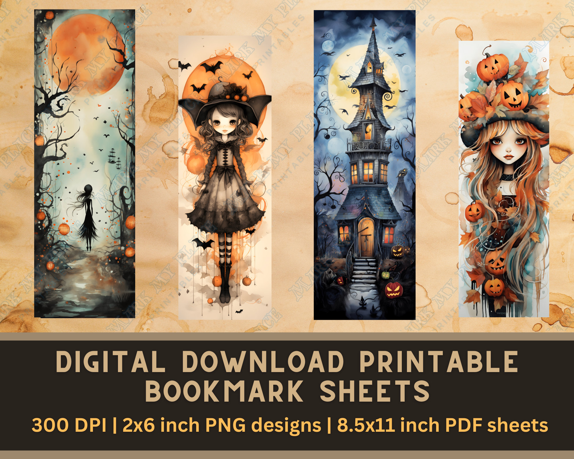 Halloween Boho Printable Bookmark Bundle I | Spooky Boho | Cute ...