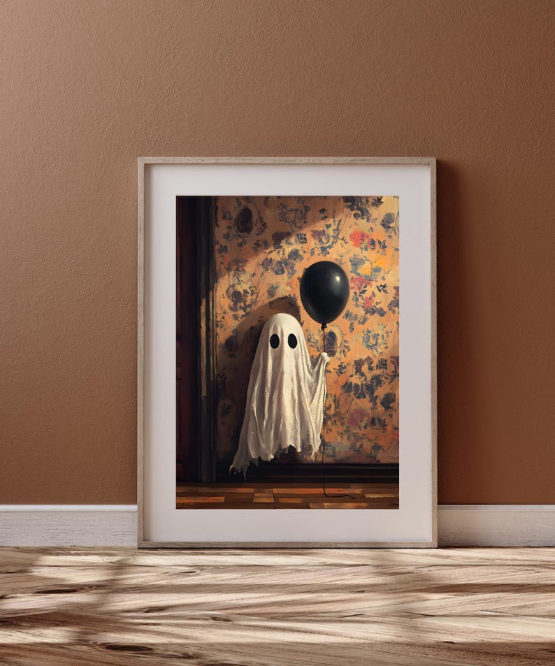 Cute Ghost With Balloon Printable Halloween Wall Art | Halloween Party ...