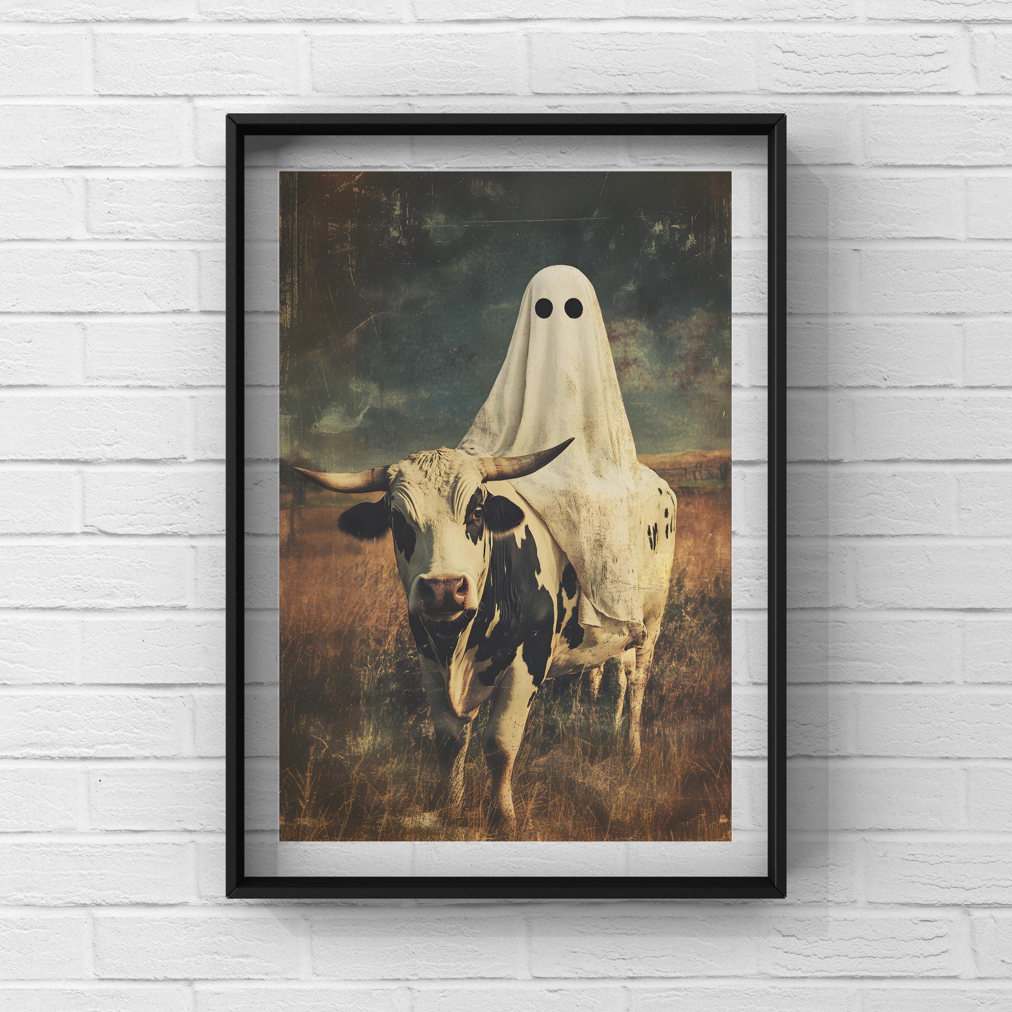 Vintage Ghost Riding Cow Printable Halloween Wall Art | Halloween ...
