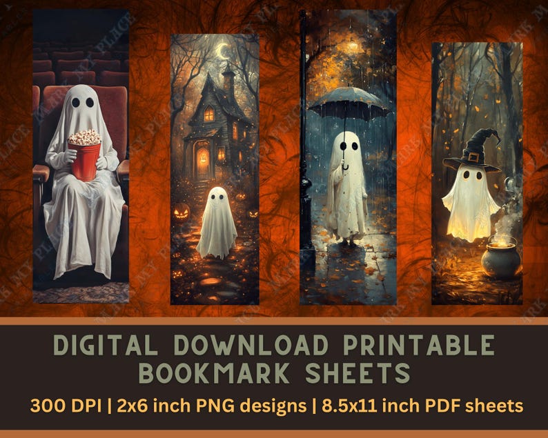 Halloween Ghost Bookmark Printable Bundle | Tall Skinny Art | Print ...