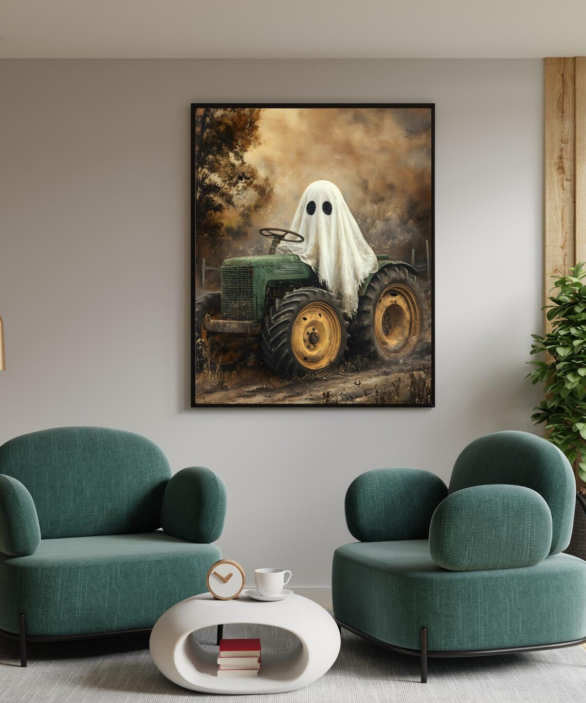 Vintage Farm Ghost on a Tractor Printable Halloween Wall Art ...