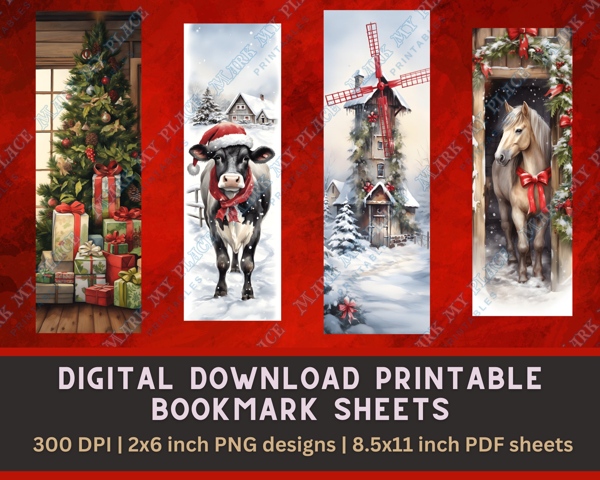 Country Christmas Printable Bookmarks PNG Bundle | Rustic Christmas ...