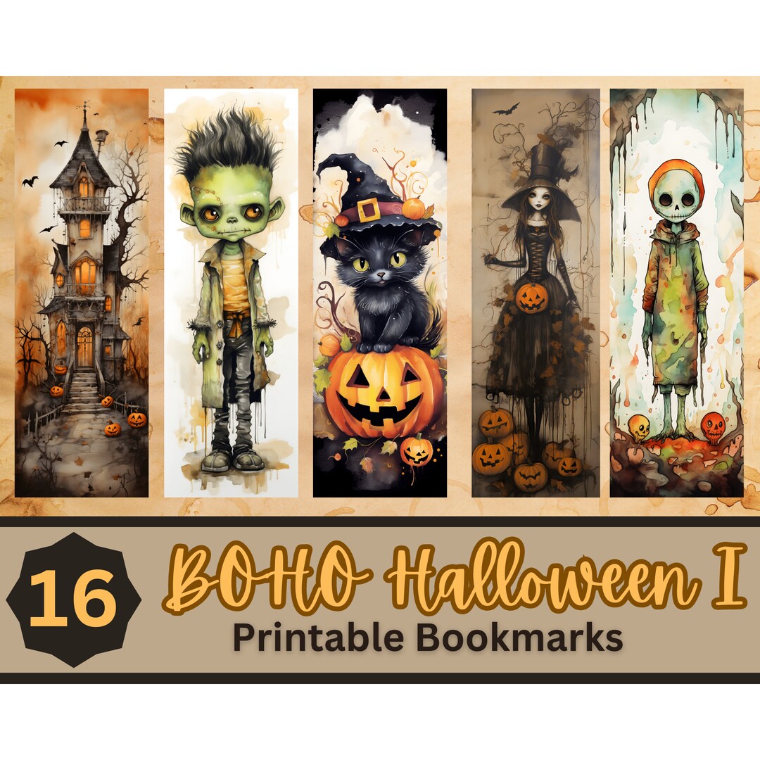 Halloween Boho Printable Bookmark Bundle I | Spooky Boho | Cute ...