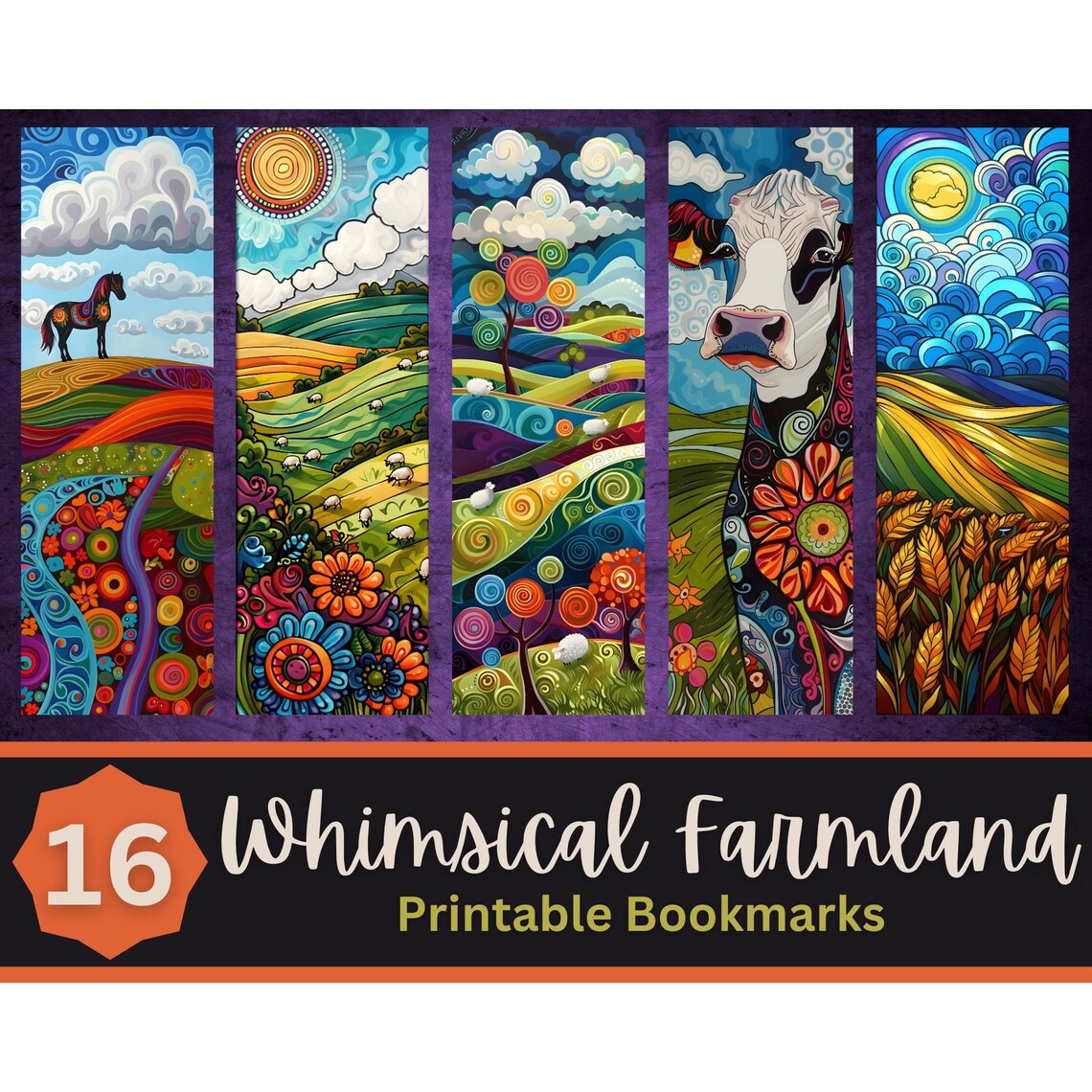 Whimsical Farm Printable Bookmark PNG Bundle | Farm Animal Bookmark ...