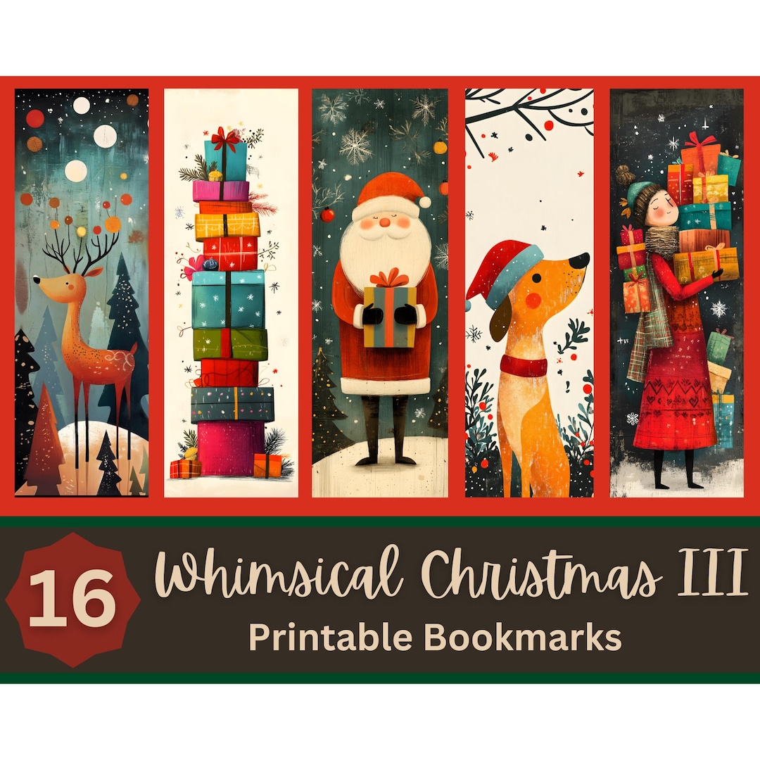 Whimsical Christmas III Printable Bookmarks PNG | Holiday Printable ...
