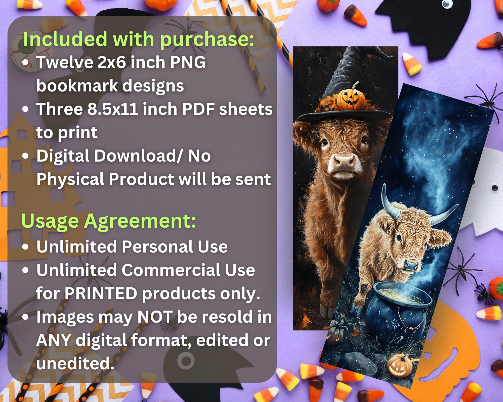 Halloween Highland Cow Printable Bookmark Bundle | Tall Skinny Art ...
