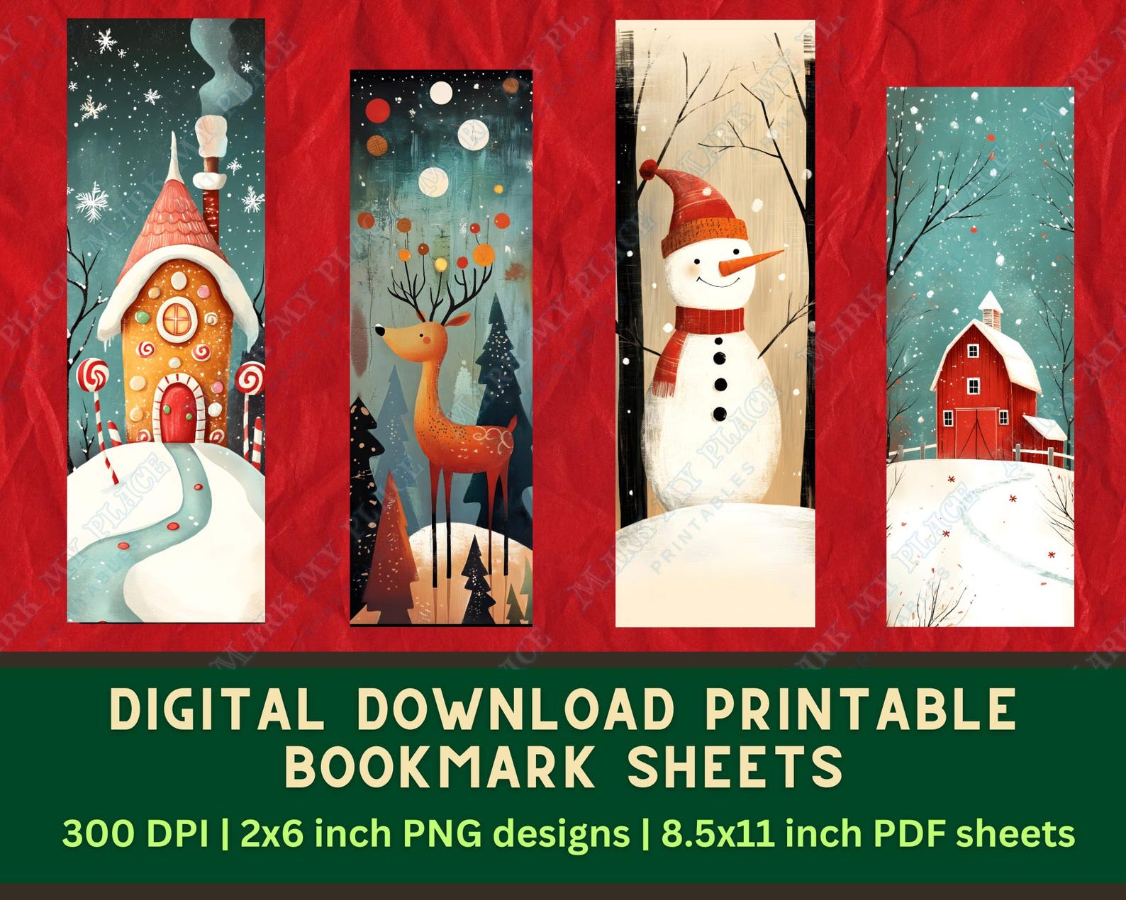Whimsical Christmas III Printable Bookmarks PNG | Holiday Printable ...
