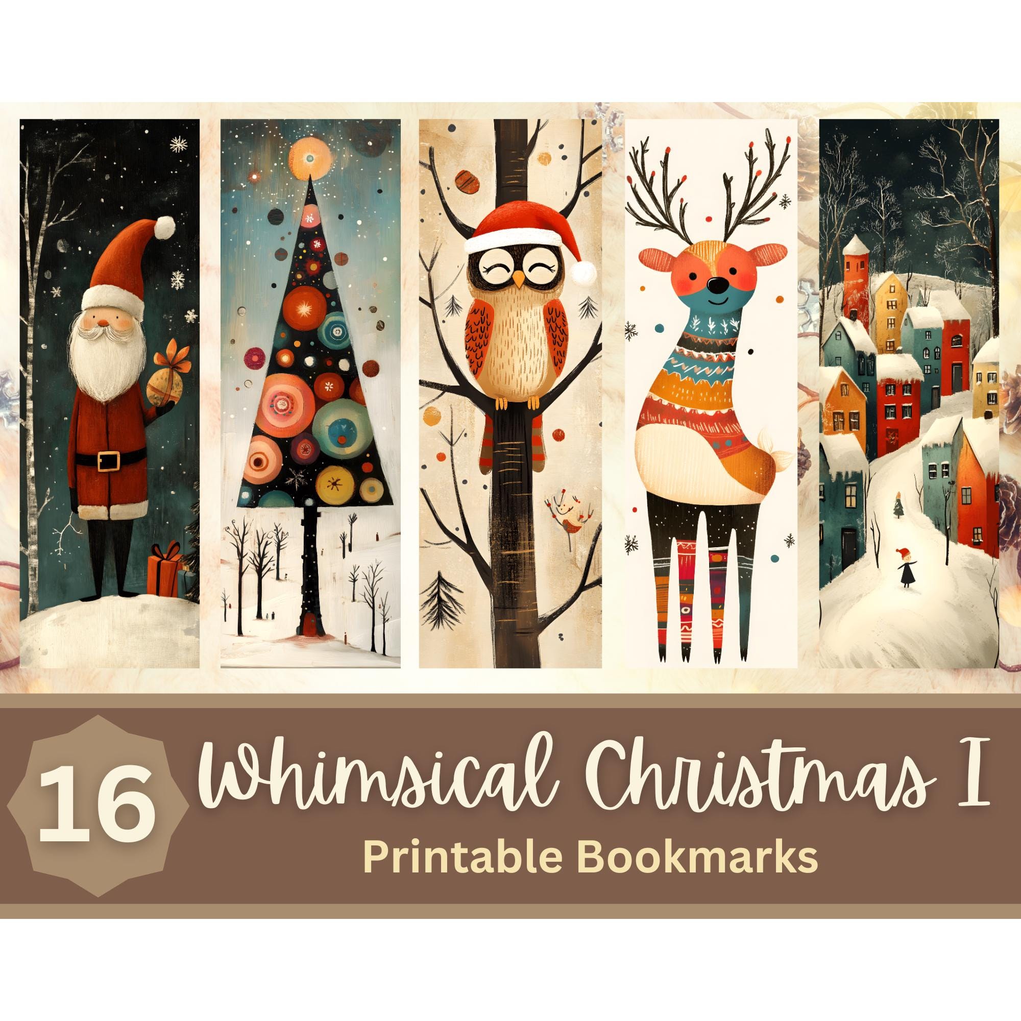 Whimsical Christmas Printable Bookmarks PNG Bundle | Holiday Printable ...