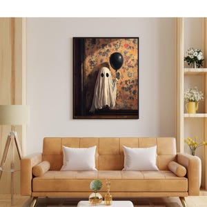 Cute Ghost With Balloon Printable Halloween Wall Art | Halloween Party ...