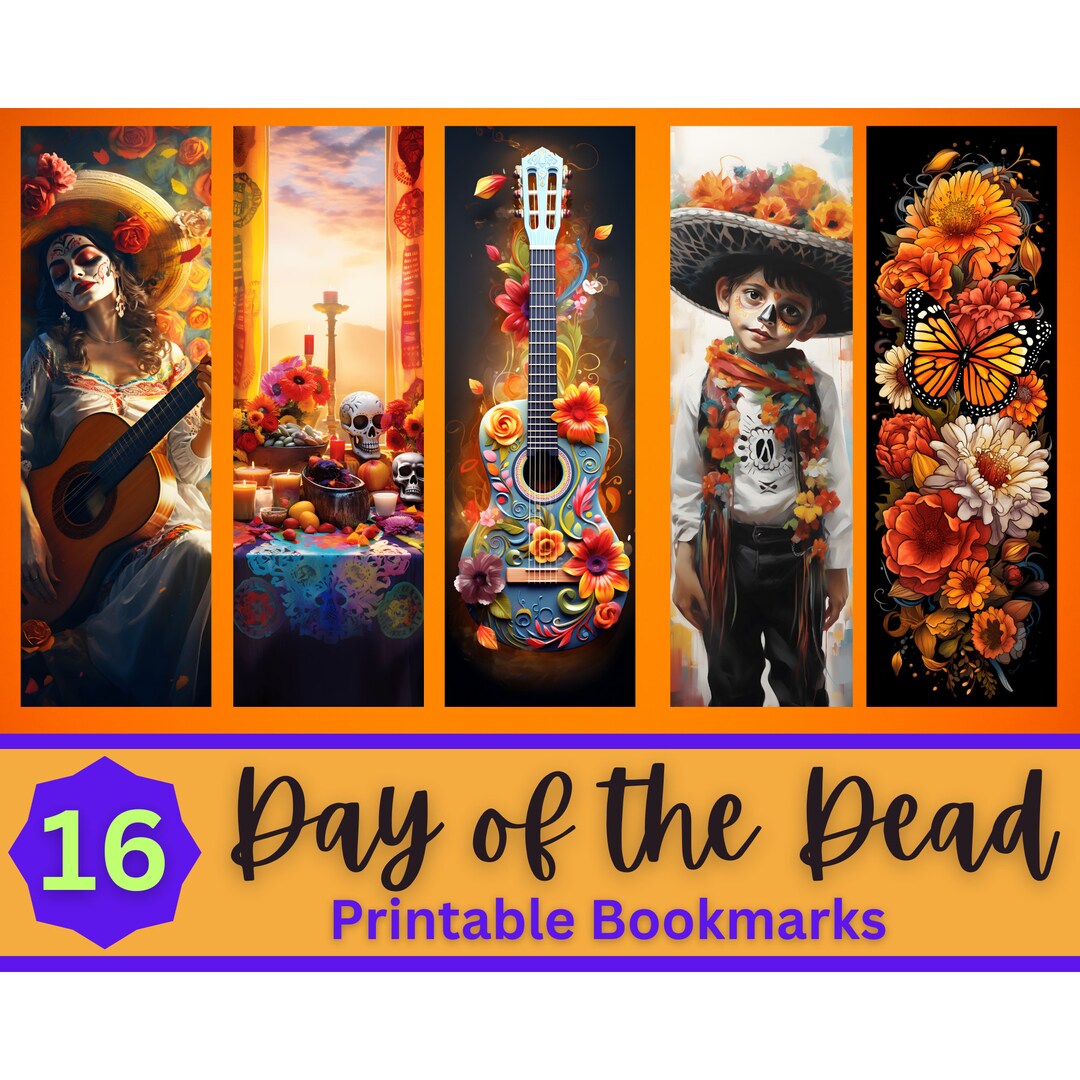 Dia De Los Muertos Printable Bookmark Bundle | Kawaii Dia De Los ...