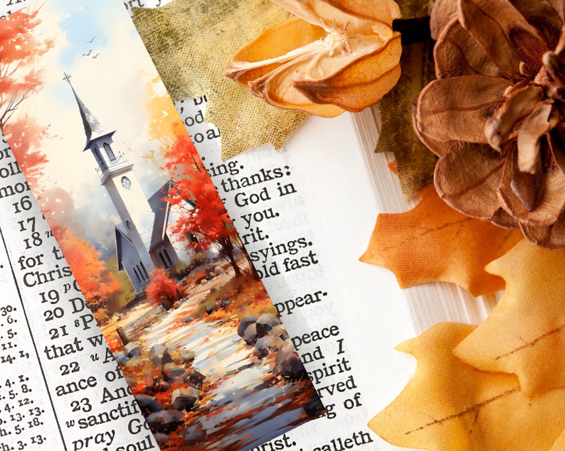 Autumn Churches Printable Bookmarks PNG Bundle | Christian Bookmark ...