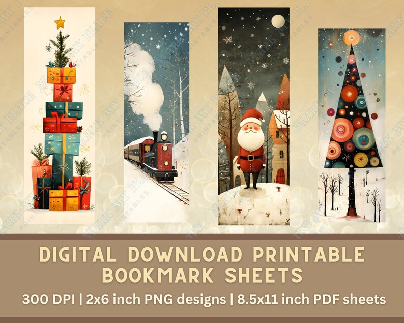 Whimsical Christmas Printable Bookmarks PNG Bundle | Holiday Printable ...