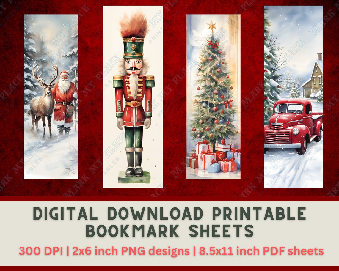Christmas Printable Bookmarks PNG Bundle | Beautiful Bookmark | Red ...