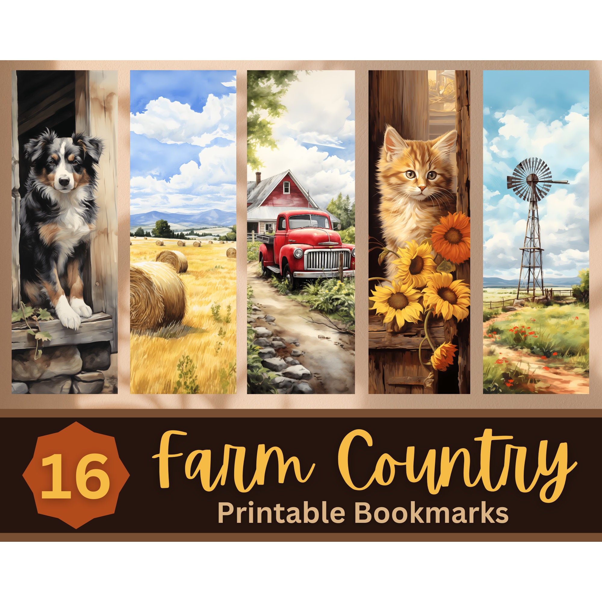 Rustic Country Printable Bookmark PNG Bundle | Farm Animal Bookmark ...