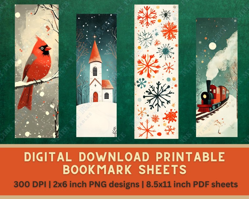 Whimsical Christmas II Printable Bookmarks PNG | Holiday Printable ...
