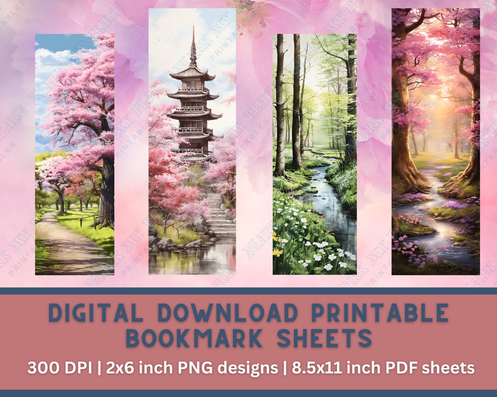 Spring Landscape Printable Bookmarks PNG Bundle | Beautiful Bookmark ...