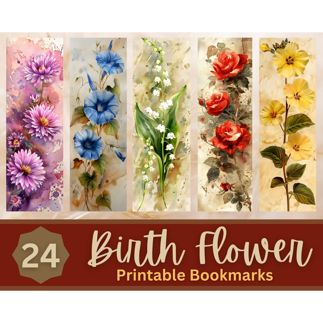 Birth Flower Printable Bookmarks PNG Bundle | Floral Bookmark | Nature ...