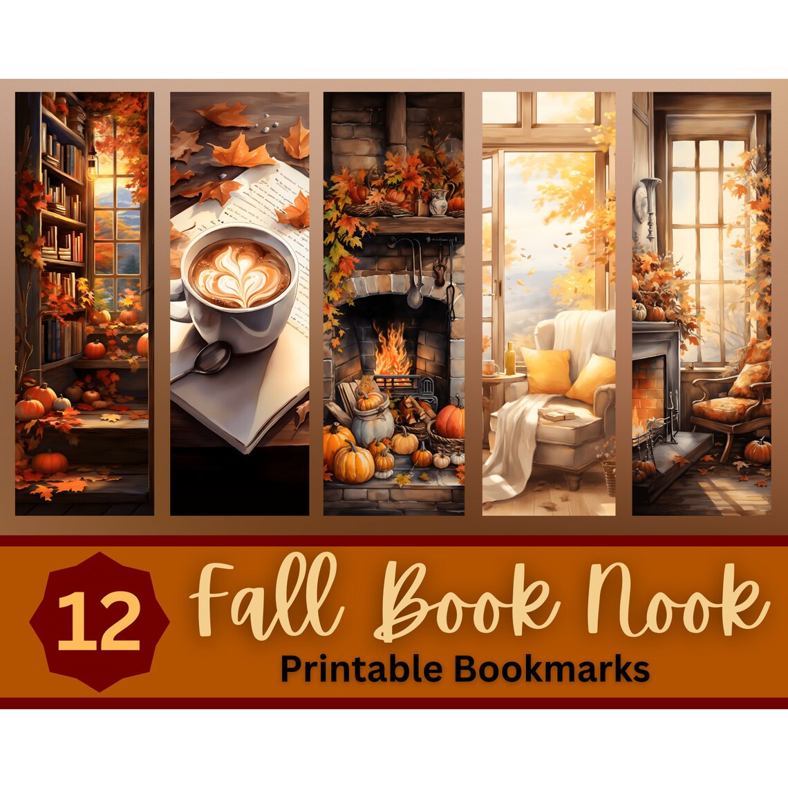 Autumn Cozy Reading Nook Printable Bookmark Bundle | Fall Cozy Bookmark ...