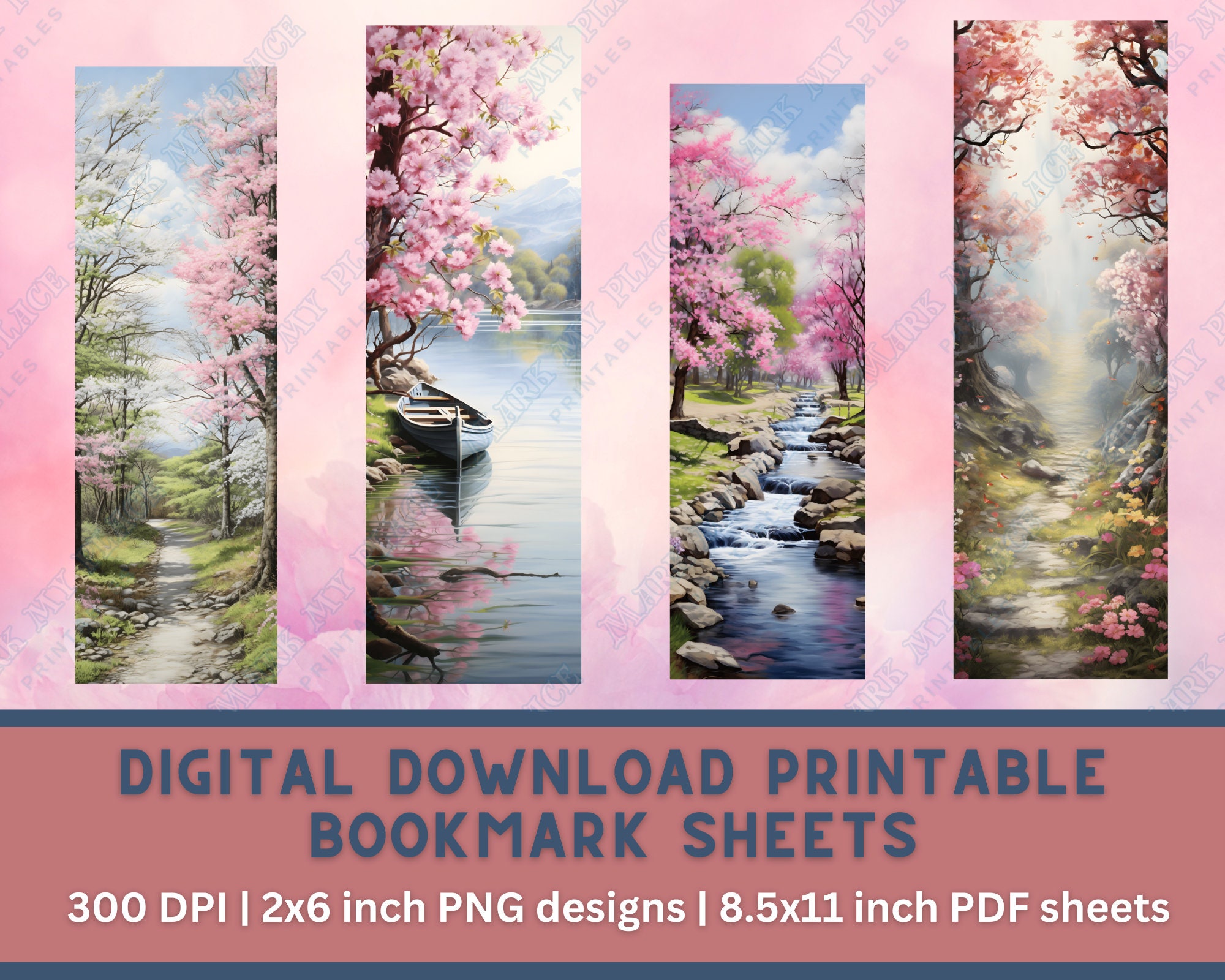Spring Landscape Printable Bookmarks PNG Bundle | Beautiful Bookmark ...