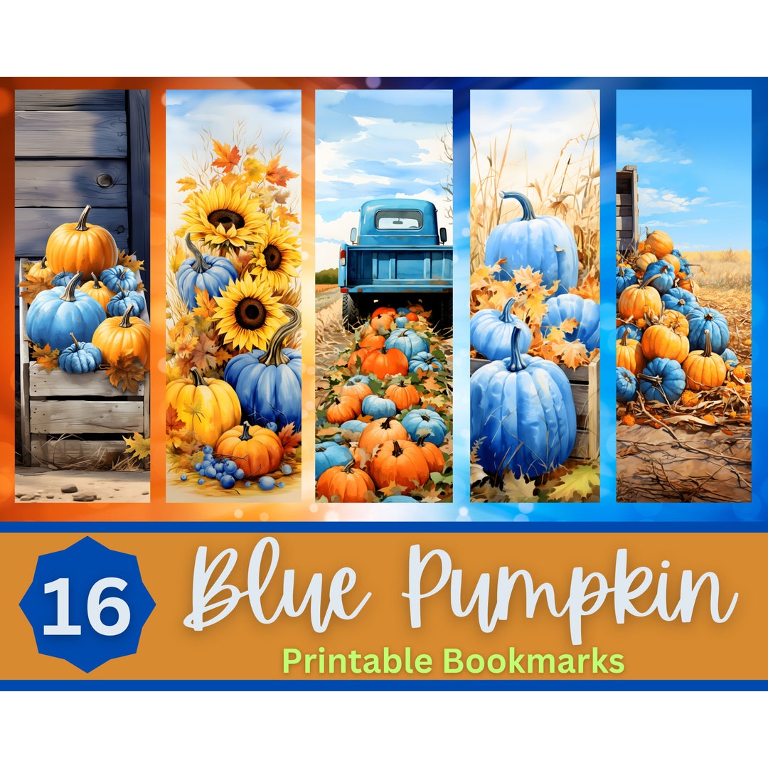 Blue Pumpkin Printable Bookmark Bundle Fall Bookmark Sublimation Print ...