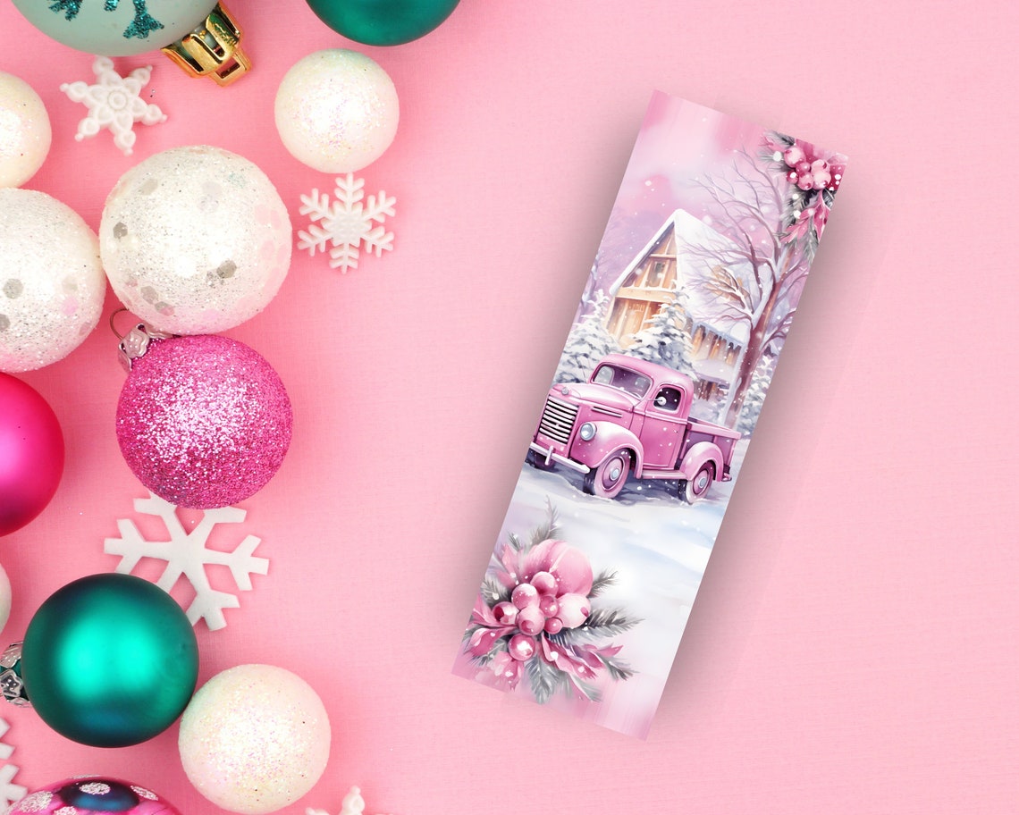 Pink Christmas Printable Bookmarks PNG Bundle | Beautiful Bookmark ...
