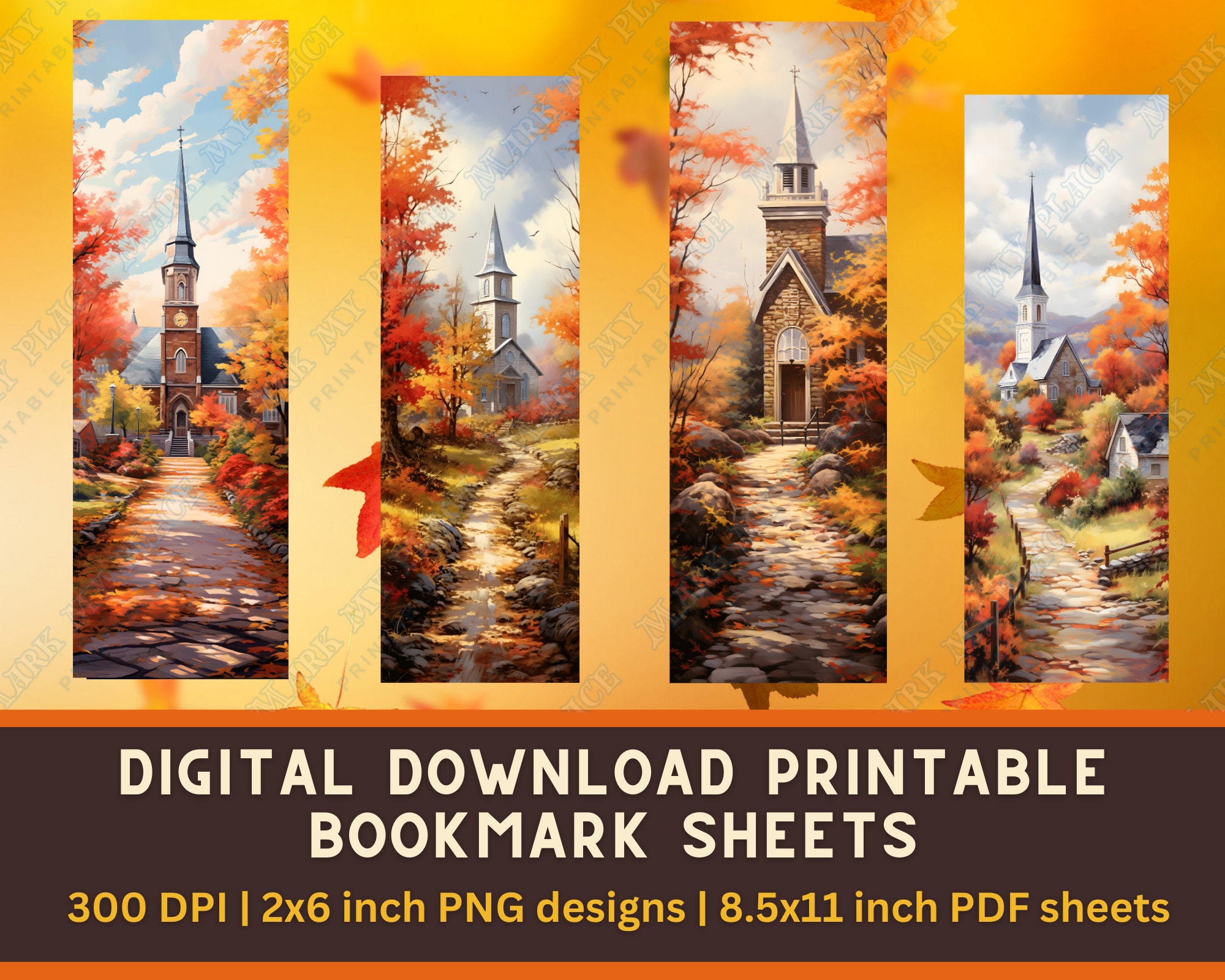 Autumn Churches Printable Bookmarks PNG Bundle | Christian Bookmark ...