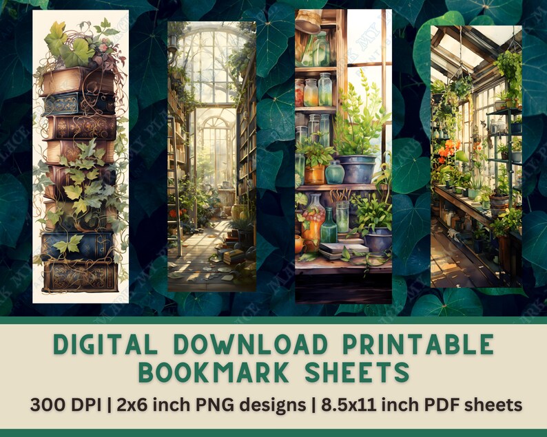 Botanical Printable Bookmarks PNG Bundle | Greenhouse Book Nook ...