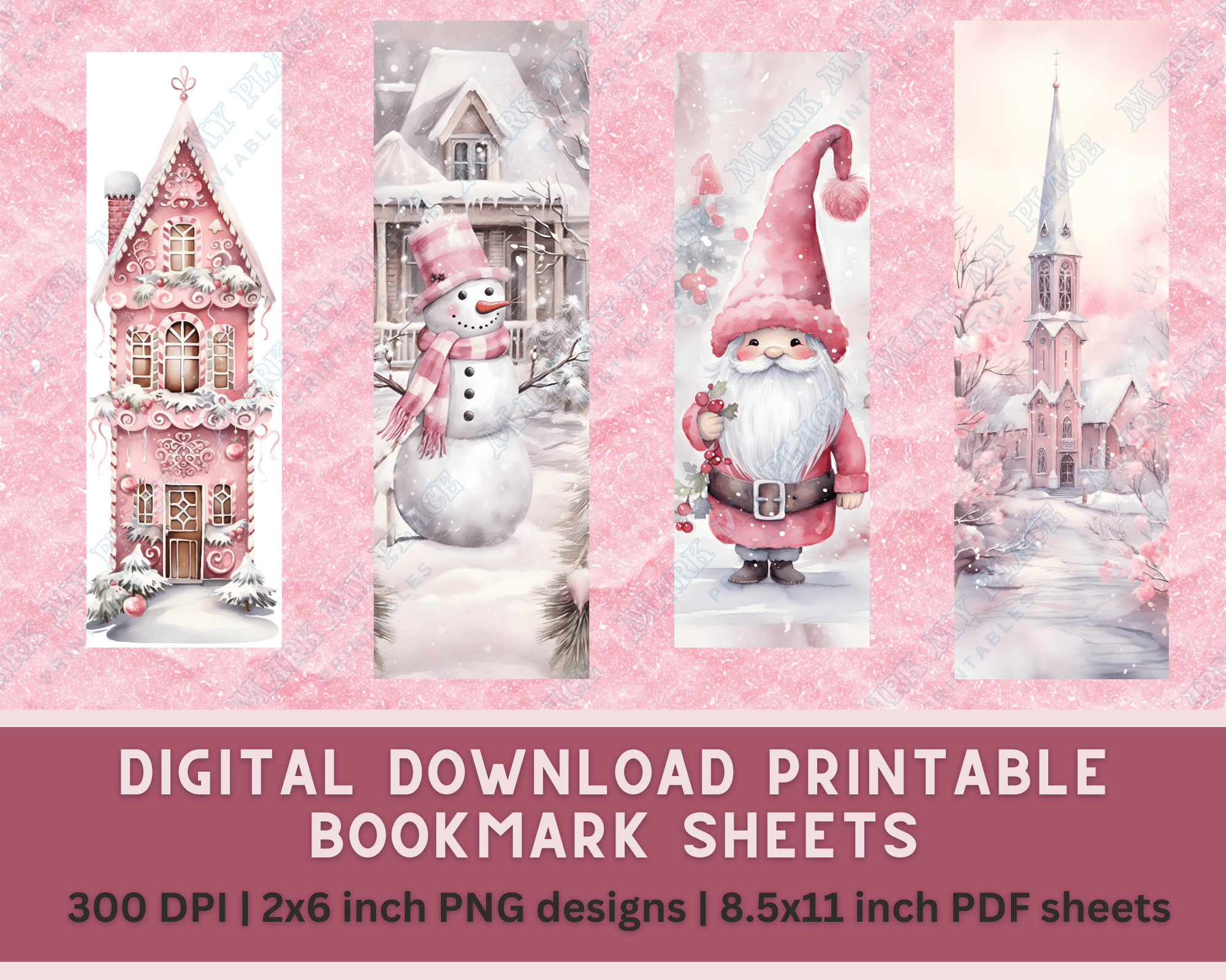 Pink Christmas Printable Bookmarks PNG Bundle | Beautiful Bookmark ...