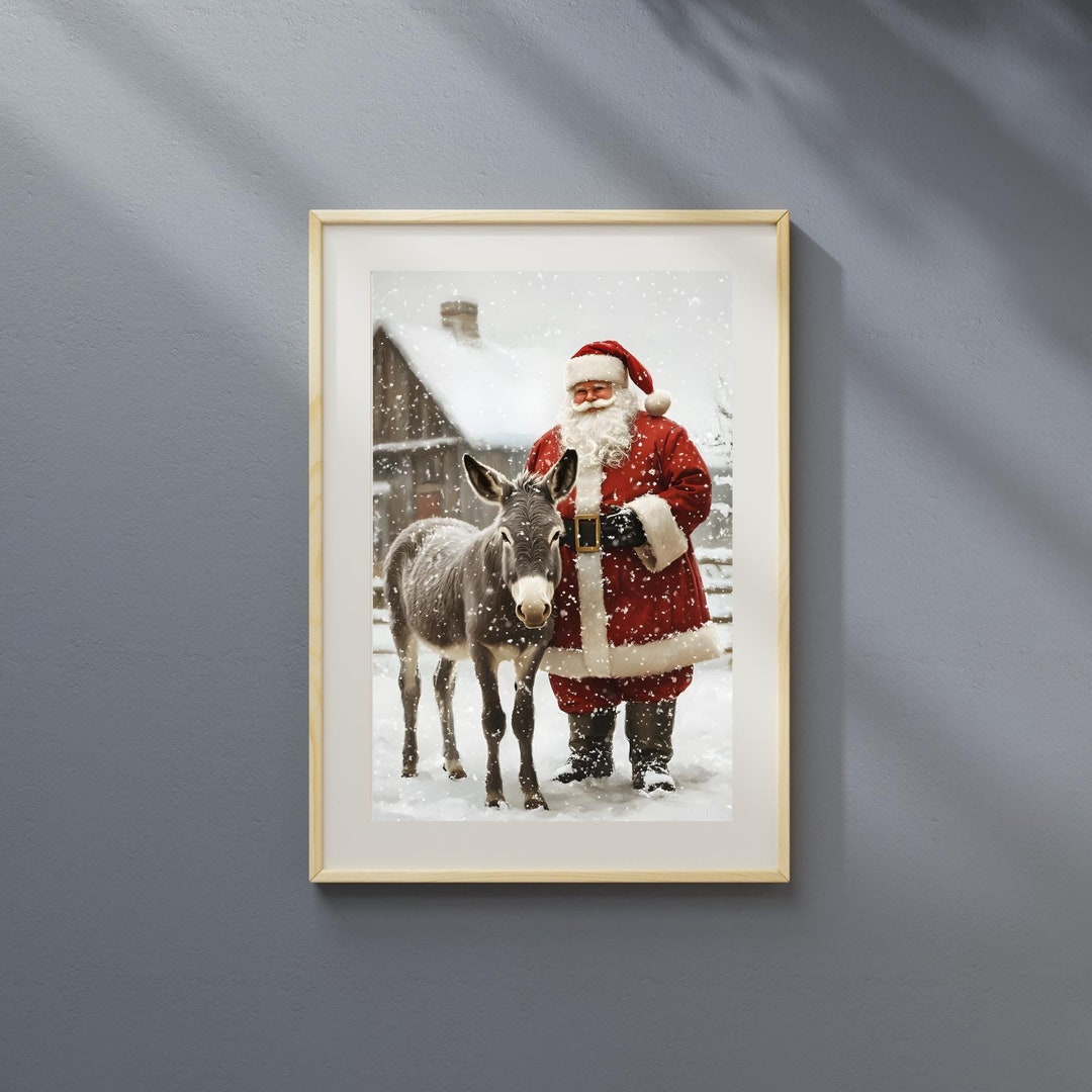 Santa and Christmas Donkey Wall Art | Country Santa Christmas Party ...