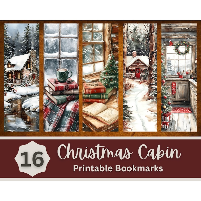 Cozy Christmas Cabin Printable Bookmark PNG Bundle | Rustic Winter ...