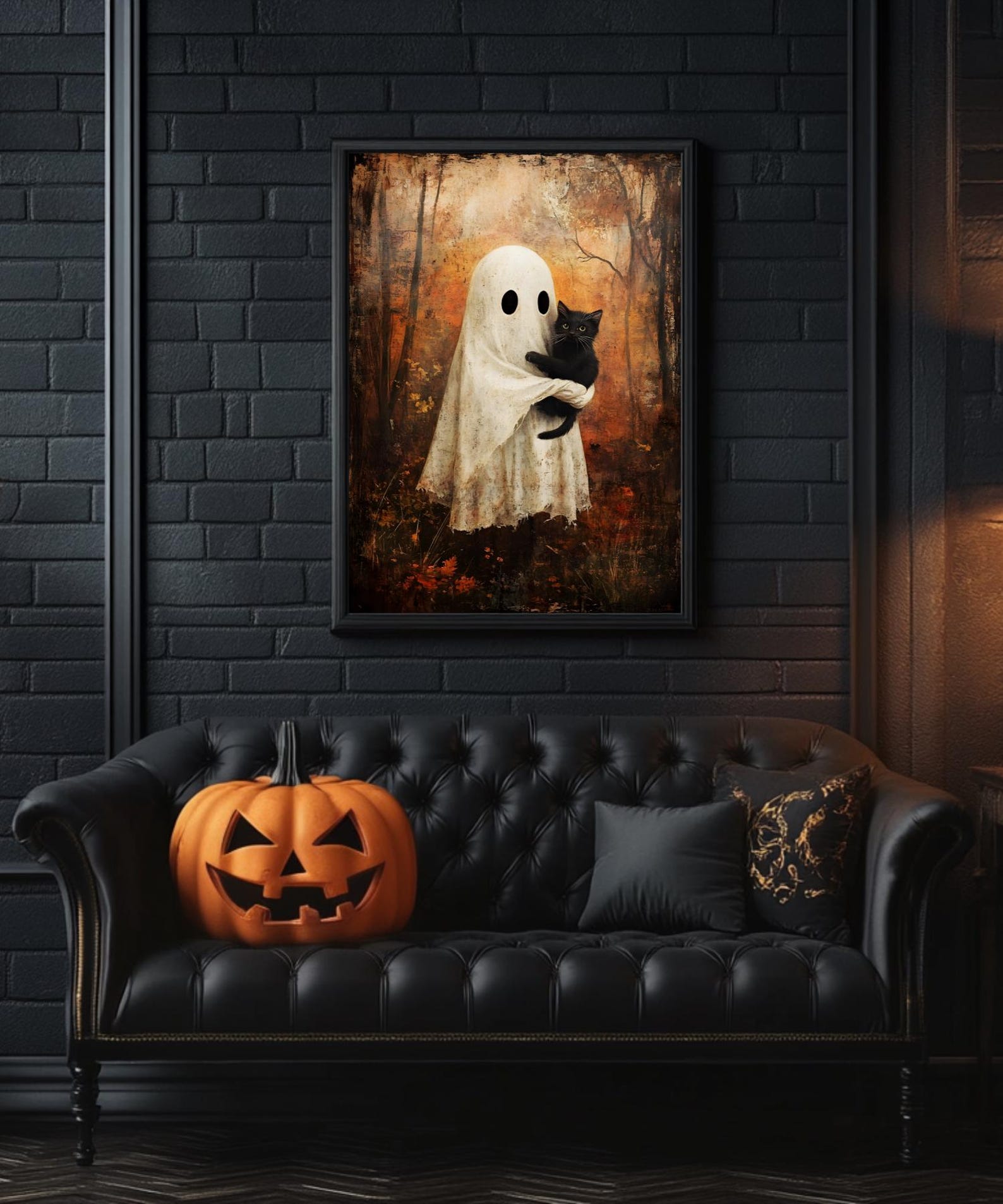 Vintage Ghost With Cat Printable Halloween Wall Art | Cat Lover ...