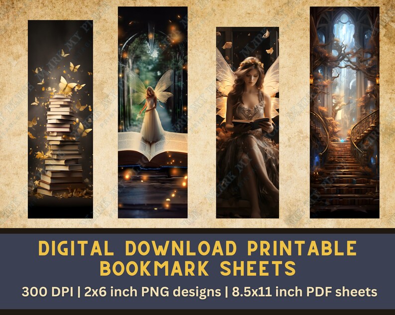 Book Fairy Printable Bookmarks PNG Bundle | Reading Fairy | Dark ...
